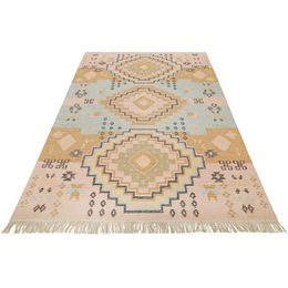 Teppich &raquo;Mayenne GL-82104&laquo; rechteckig 5 mm H&ouml;he handgewebter Naturfaserteppich aus 65% Wolle/35% Baumwolle, Fransen rosa Baumwolle, Schurwolle B : 