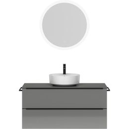 Nobilia Badm&ouml;bel-Set &raquo;Alvene&laquo; vormontiert, mit Soft-Close, 2 Stk. tlg. grau B/H/T: 120,3cmcm x 187,2cmcm x 48,5cmcm, Griffe schwarz