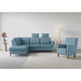 Sit & More sit&more Ecksofa &raquo;G&ouml;teborg&laquo; inkl. Sitztiefenverstellung, wahlweise mit Bettfunktion & Bettkasten blau B/H/T: 250cm x 90cm x 226cm, Flachgewebe 