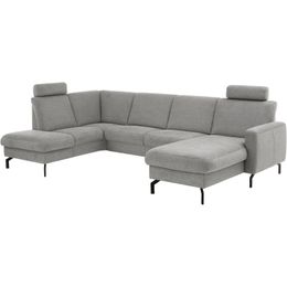 Die PlanBar Wohnlandschaft &raquo;PP-PF25099, U-Form, Breite 307cm&laquo; Wahlweise mit Kopfst&uuml;tzen, Stauraum und motorischer Vorziehbank grau 94% Polyester, 6% 
