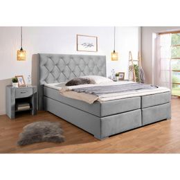 Home Affaire Boxspringbett &raquo;Chalon, in verschiedenen Breiten&laquo; inkl. Topper, wahlweise in H2, H3 oder H4 erh&auml;ltlich grau Samtvelours, Liegefl&auml;che B/L: 