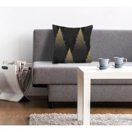 queence Dekokissen &raquo;Hannah&laquo; Kissenh&uuml;lle,Schwarz,Tannenb&auml;ume,Glitzer,Wald,Weihnachten,Festlich gold Polyester B/L: 40cm x 40cm, 1 Stk.