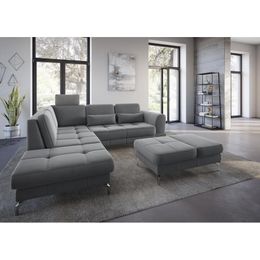 Sit & More sit&more Ecksofa &raquo;Bendigo L-Form&laquo; inklusive Sitztiefenverstellung, Bodenfreiheit 12 cm, in 2 Fu&szlig;farben grau B/H/T: 258cm x 84cm x 226cm, Samtoptik, 