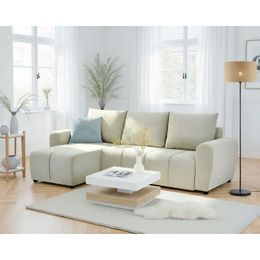 Home Affaire Ecksofa &raquo;Nortrud, 241 cm, L-Form, mit Schlaffunktion u. Bettkasten&laquo; Recamiere rechts / links montierbar, Feinstruktur-Bezug beige 100% 
