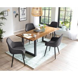 Salesfever Essgruppe &raquo;- stilvolles Design&laquo; Set, 5 Stk. tlg. 5-teiliges Set mit authentischer Baumkanten-Tischplatte grau Massivholz, Metall, Polyester