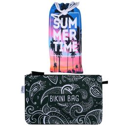 Capelli New York Damen Strandtuch schnell trocknend, inklusive Bikini-Bag 1 Stk., Palmen Sonnenuntergang, Frotteevelours