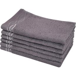 Dyckhoff Gaestehandtuecher &raquo;Wave&laquo; mit Jacquard-Bord&uuml;re grau Frottier, Baumwolle B/L: 30cmx50cm, 6 Stk., Wellen, Frottier