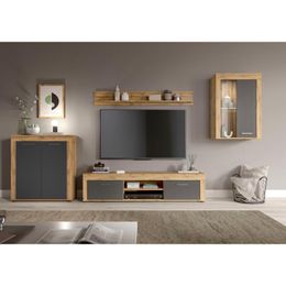 OTTO home Wohnwand &raquo;AOSTA, Breite 330cm, 4-teilige Wohn-Kombination&laquo; bestehend aus: Highboard, Lowboard, Wandboard & Vitrine, 4 Stk. tlg. grau 