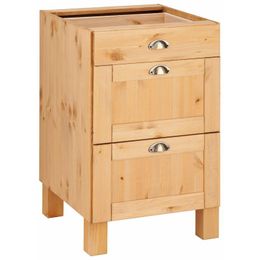 Home Affaire Unterschrank &raquo;Oslo&laquo; 50 cm breit, ohne Arbeitsplatte, 3 Schubladen beige Massivholz Beize/Wachs, B/H/T: 50cm x 83cm x 57cm, Schubladen: 3 