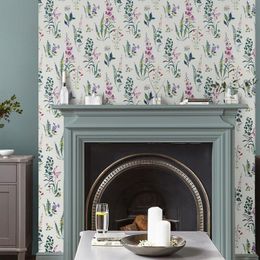 Laura Ashley Vliestapete &raquo;Meadowvale Sprigs Violet&laquo; gebl&uuml;mt glatt 10mx52cm (ca. 5m2) lila Vlies B/L: 0,52m x 10m, Rollen: 1