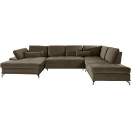 OTTO home Wohnlandschaft &raquo;Costello U-Form, B: 363 cm mit Sitztiefen- & Armteilverstellung&laquo; optional Schlaffunktion & Bettkasten gr&uuml;n 100% Polyester;