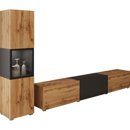 Home Affaire Wohnwand &raquo;BERLIN I, Vitrine T&uuml;rschlag links/rechts wechselbar&laquo; Komplett-Set, 2 Stk. tlg. schwarz ABS-Kunststoff, Glas, Hartfaserplatte B/