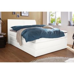 Hapo Boxspringbett mit Bettkasten wei&szlig; Kopfteil, seitliche Unterbox und Obermatratze sind mit pflegeleichtem Feinstrukturstoff in Leinenoptik (100% 