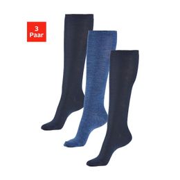 Bench. Damen Kniestr&uuml;mpfe &raquo;Damen Wollkniestr&uuml;mpfe uni weicher Abschluss&laquo; Packung, 3 Stk. tlg. Damenkniestr&uuml;mpfe mit w&auml;rmender Wolle blau 35-38