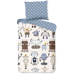 Good Morning Babybettw&auml;sche &raquo;Robo&laquo; 2 Stk. Baumwolle, Rei&szlig;verschluss, Wendeoptik, Baby, Junge, Roboter, Wei&szlig; blau blau Renforc&eacute;, Obermaterial: 100% 
