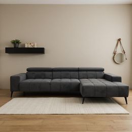 DOMO collection Ecksofa &raquo;Trento L-Form, mit Kufenfu&szlig; oder Einzelfu&szlig;&laquo; whlw. verstellbare Kopfteile, passend f&uuml;r g&auml;ngige Saugroboter grau 92% Polyester,