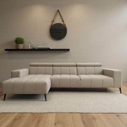 DOMO collection Ecksofa &raquo;Trento L-Form, mit Kufenfu&szlig; oder Einzelfu&szlig;&laquo; whlw. verstellbare Kopfteile, passend f&uuml;r g&auml;ngige Saugroboter grau 100% Polyester