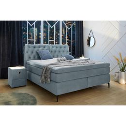 Jockenh&ouml;fer Boxspringbett &raquo;Chelsea&laquo; mit Kaltschaum-Topper blau Bezug Bett: samt&auml;hnlich (100% Polyester);Topper und Matratzenspiegel: 100% Polyester Samtoptik, 