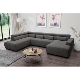 DOMO collection Wohnlandschaft &raquo;BRANDON whlw. mit Sitztiefenverstellung, whlw. Nierenkissen&laquo; ohne Sitztiefenverstellung, Cord, grau grau Kunstleder 