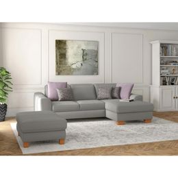 Sit & More sit&more Ecksofa &raquo;Dundee L-Form&laquo; mit Federkern und Massivholzf&uuml;&szlig;en, wahlweise mit Kopfteilverstellung silber B/H/T: 264cm x 86cm x 175cm, Luxus-