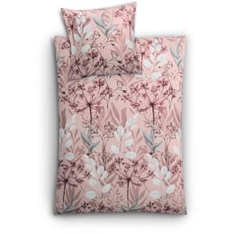 Kleine Wolke Bettw&auml;sche &raquo;Lukardis&laquo; 2 Stk. mit Bl&auml;ttern und Gr&auml;sern rosa Mako-Satin, Obermaterial: 100% Baumwolle B/L: 155cm x 220cm, Mako-Satin, B/L: 80cm x 80cm, 