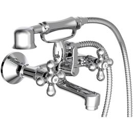 Sch&uuml;tte Wannenarmatur &raquo;Elk&laquo; Set, Mischbatterie Badewanne, Wasserhahn Bad mit Handbrause, Chrom grau B/H/T: 14cm x 17cm x 22,1cm Wannenarmatur