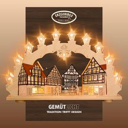 Weigla Schwibbogen &raquo;Altstadt, Fachwerkhaus, Lichterbogen aus Holz, Made in Germany&laquo; 1 Stk. Erzgebirge garantiert, Weihnachtsdeko Innen, Weihnachtsbeleuchtung