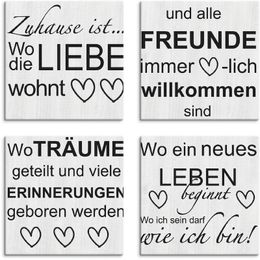 Artland Leinwandbild &raquo;Wo die Liebe wohnt 1-4&laquo; Spr&uuml;che & Texte 4 Stk. tlg. 4er Set, verschiedene Gr&ouml;&szlig;en grau Leinwand, MDF B/H/T: 40cm x 40cm, Leinwandbild 