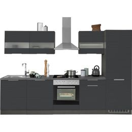 KOCHSTATION K&uuml;chenzeile &raquo;KS-Luhe&laquo; 300 cm breit, wahlweise mit oder ohne E-Ger&auml;ten, gefr&auml;ste MDF-Fronten grau B/H/T: 300cm x 60cm, ohne E-Ger&auml;te