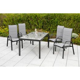 Merxx Garten-Essgruppe &raquo;Marini&laquo; 5 Stk. tlg. 4 Klappsessel mit Gartentisch grau Aluminium, Polyester B/H/T: 57cm x 110cm x 73cm, Polyester, Dining Set