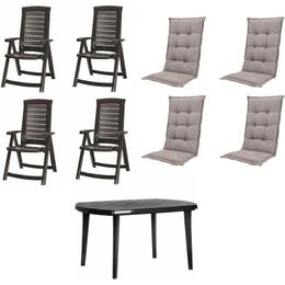 JARDIN Garten-Essgruppe &raquo;Aruba + Elise&laquo; Set, 9 tlg. 4 x Klappsessel graphit, 1 x Tisch graphit, 4 x Auflage taupe braun Baumwollmix, Polypropylen B/H/T: 90cm