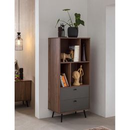 Salesfever B&uuml;cherregal &raquo;Kiruna Regal: Raum f&uuml;r Inspiration&laquo; Moderne Eleganz in Walnussfarbe braun MDF, Metall B/H/T: 60cm x 138cm x 39,6cm, 4 Stk. 