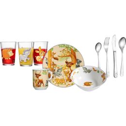Ritzenhoff & Breker Kindergeschirr-Set &raquo;Waldtiere&laquo; mit Besteck und Trinkgl&auml;sern bunt Edelstahl, Glas, Porzellan 10 Stk.