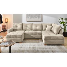 Jockenh&ouml;fer Wohnlandschaft &raquo;Abby U-Form, B: 313 cm&laquo; mit Schlaffunktion, Bettkasten & Zierkissen beige Korpus: 100% Polyester;Kissen: 100% Polyester B/H/T: 313cm, 