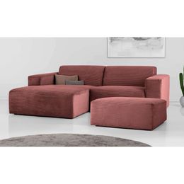Inosign Ecksofa &raquo;Koa,228cm, L-Form, Modulsofa, Webstoff, Cord, Struktur, Chenille&laquo; Designsofa, Set, Hocker inklusive, weicher Lounge-Sitzkomfort rosa 