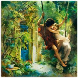 Artland Leinwandbild &raquo;Paar auf einer Schaukel&laquo; Bilder von Liebespaaren 1 Stk. tlg. auf Holzrahmen gespannt gr&uuml;n Leinwand B/H/T: 70cm x 70cm, Leinwandbild 