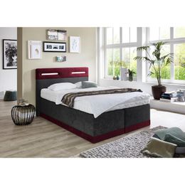 Westfalia Schlafkomfort Boxspringbett mit LED-Beleuchtung rot Bezug Obermatratze 100% Polyester, waschbar bis 60&deg;C;Bezug Unterbox und Kopfteil: Mikrofaservelours (100% 