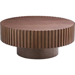 Salesfever Couchtisch &raquo;rund mit Massivholz-Lamellen &Oslash; 80 cm&laquo; 1 Stk. tlg. Moderner Holztisch f&uuml;rs Wohnzimmer mit Echtholzfurnier braun MDF, Walnuss 