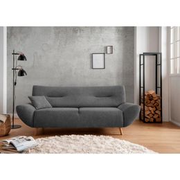 Home Affaire 3-Sitzer &raquo;Drago Wellenunterfederung, Breite 205cm, Holzfu&szlig;&laquo; frei im Raum stellbar, inkl. 1 Zierkissen grau 100% Polyester B/H/T: 205cm x 