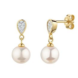 Firetti Damen Paar Ohrstecker &raquo;Schmuck Geschenk Gold 333 Ohrschmuck Ohrringe Tropfen&laquo; mit Zirkonia (synth.) - mit S&uuml;&szlig;wasserzuchtperle gold 6,5mm, 