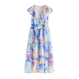 Next Kleid Damen Gr&ouml;&szlig;e 34 royalblau / hellblau / apricot / wei&szlig; Sommerkleid