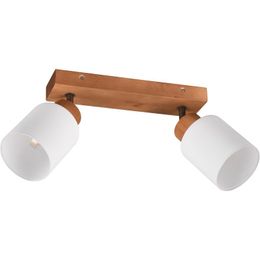REALITY LEUCHTEN Deckenstrahler &raquo;Assam&laquo; E14 1 Stk. warmwei&szlig; - kaltwei&szlig; Spot 2-flg. Naturholz, exkl 2xE14 max 25W, Glasschirm wei&szlig; schwenkbar beige 2, 
