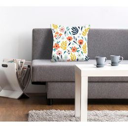 queence Dekokissen &raquo;Jasmine&laquo; mit bunten Blumen bunt Polyester B/L: 40cm x 40cm, 1 Stk.