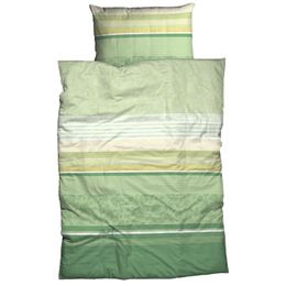 CASATEX Bettw&auml;sche &raquo;Teri&laquo; 2 Stk. zarte Bl&uuml;ten und Streifen, frische, elegante Farben gr&uuml;n Satin, Obermaterial: 100% Baumwolle B/L: 135cm x 200cm, 1 