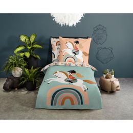 Good Morning Kinderbettw&auml;sche &raquo;Destin&laquo; 2 Stk. Baumwolle, 135x200, Rei&szlig;verschluss, Wendeoptik, Kind, M&auml;dchen, Pferd bunt Renforc&eacute;, Obermaterial: 100% 