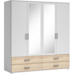 Schlafkontor Dreht&uuml;renschrank &raquo;Ivar Kleiderschrank mit Spiegel&laquo; inklusive 2 Spiegelt&uuml;ren und 2 farblich abgesetzten Schubk&auml;sten wei&szlig; Melamin Wei&szlig;, B/H/T: 180cm x 