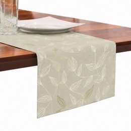 OTTO home Tischl&auml;ufer &raquo;Raffon&laquo; Leinen Optik, Blattmotiv, verschiedene Gr&ouml;&szlig;en, Esszimmer Dekoration beige Polyester B/L: 140cm x 30cm, 1 Stk.
