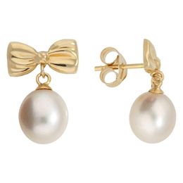 Firetti Damen Paar Ohrstecker &raquo;Schmuck Geschenk Gold 375 Ohrschmuck Ohrringe Schleife&laquo; mit S&uuml;&szlig;wasserzuchtperle 7mm, Gelbgold 375 Perlen