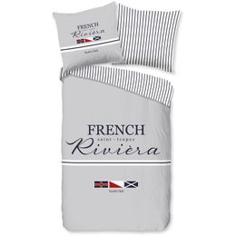 PURE luxury collection Wendebettw&auml;sche &raquo;French&laquo; 2 Stk. Mikrofaser, Pflegeleicht, Rei&szlig;verschluss, Wendeoptik, Maritim, Grau grau Microfaser, 