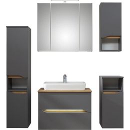 Badm&ouml;bel-Set &raquo;Quickset 5-teilig, Keramik-Aufsatzbecken und LED-Spiegelschrank&laquo; 8 Stk. tlg. grau Einheitsgr&ouml;&szlig;e